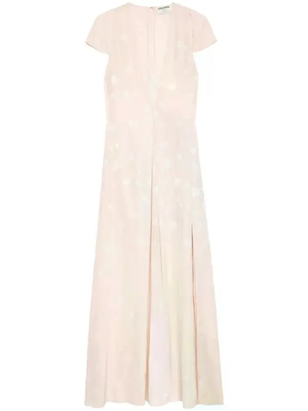 Zadig&Voltaire Ravir Silk Maxi Dress With Jacquard Pattern - Neutrals