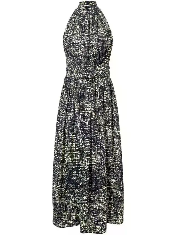 Proenza Schouler Lola Dress Abstract Pattern Halterneck Midi - Black