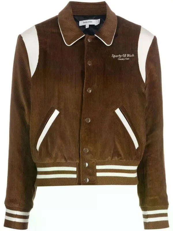 SPORTY & RICH Logo-embroidered Corduroy Bomber Jacket - Brown
