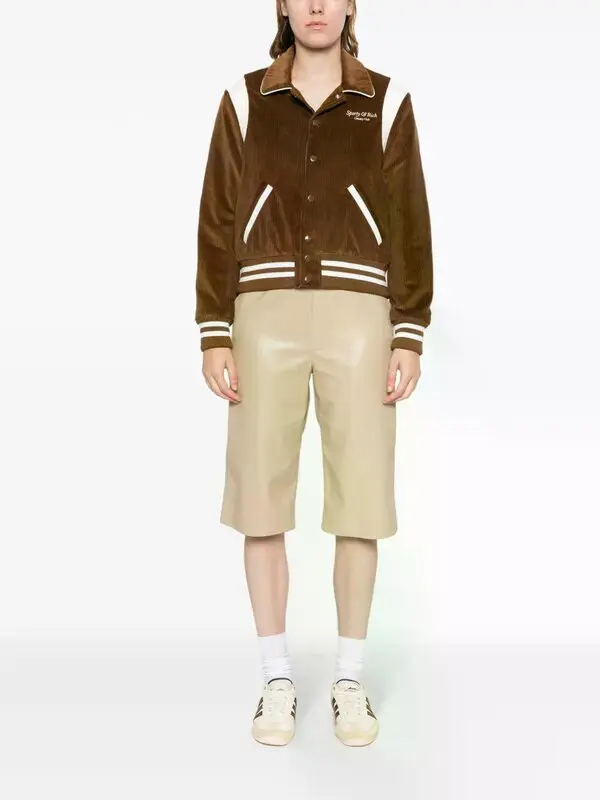 Sporty & Rich Embroidered Corduroy Bomber Jacket - Brown