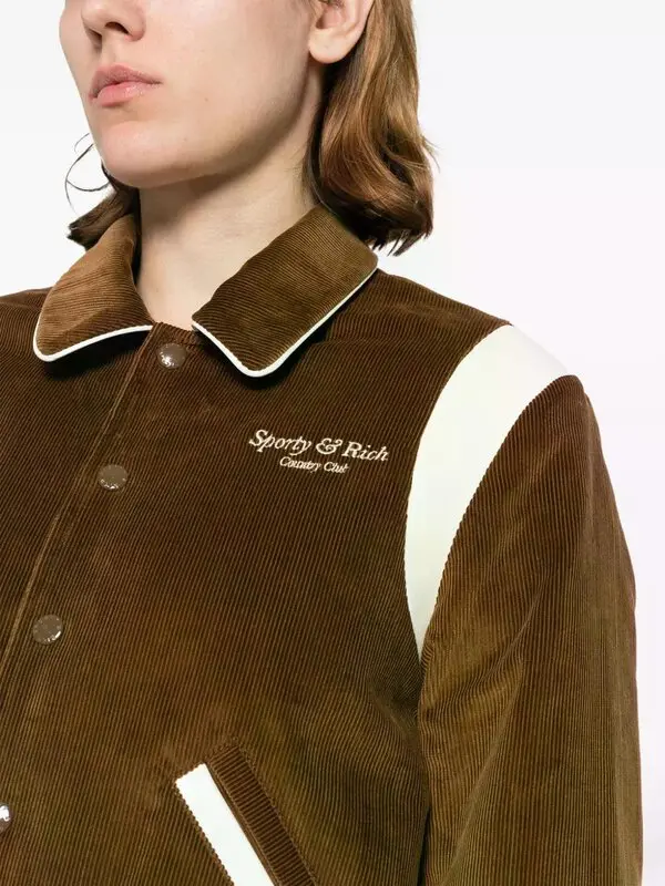 Sporty & Rich Embroidered Corduroy Bomber Jacket - Brown
