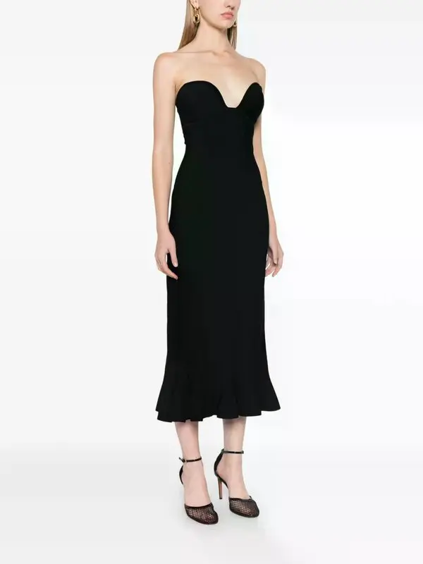 NENSI DOJAKA Knitted Midi Dress With Sweetheart Neckline And Peplum Hem