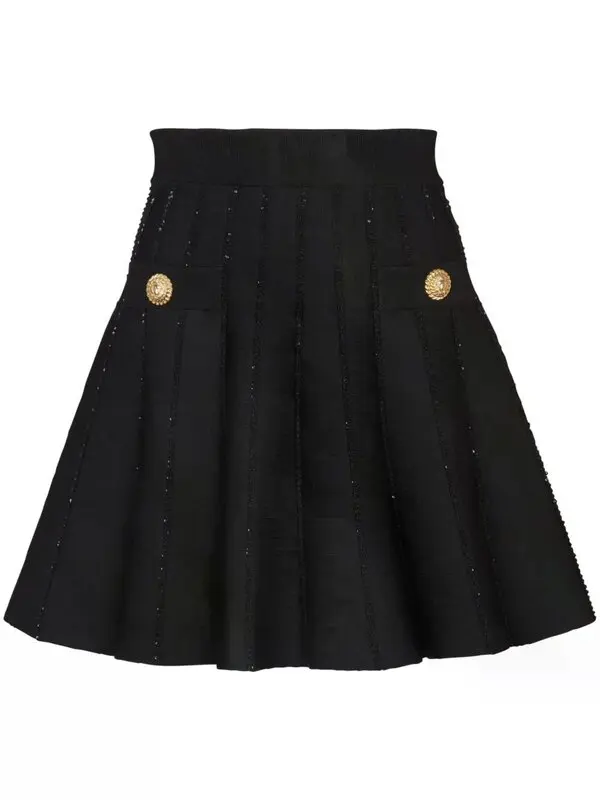 Balmain Sequin Embellished High-waisted Flared Skirt - Black