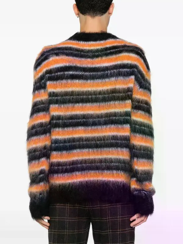Marni Mohair Blend Striped Crew Neck Sweater - Black