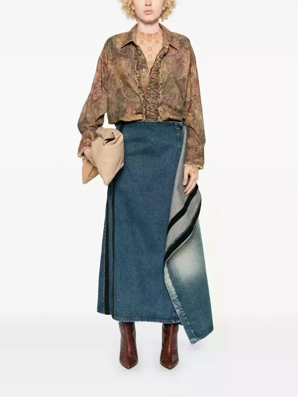 R13 Drop Neck Tuxedo Shirt With Paisley Print And Ruffled Detailing