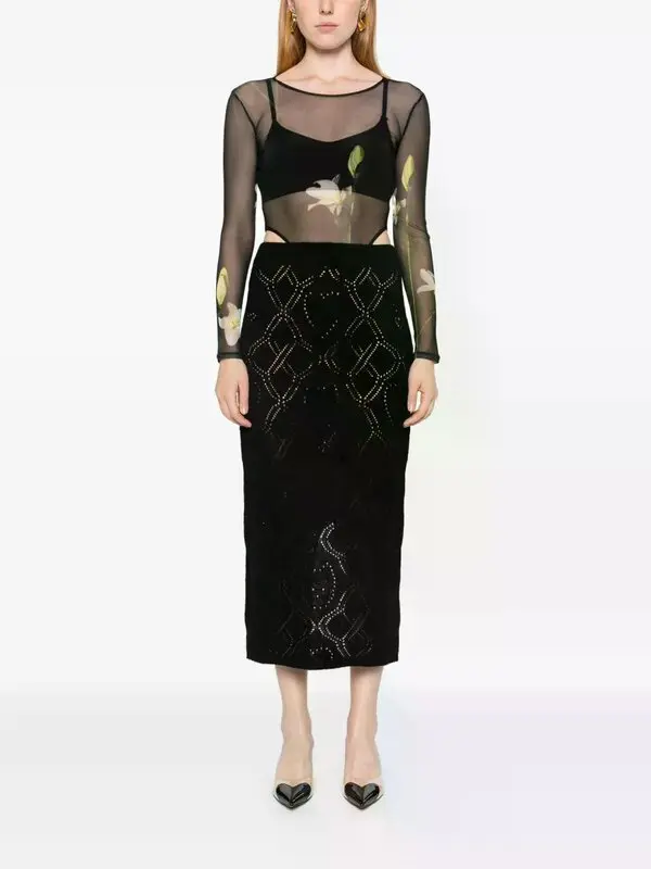 TWINSET Pointelle Knit Midi Skirt