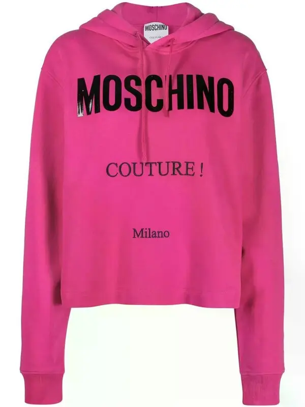 Moschino Cropped Logo Hoodie - Pink