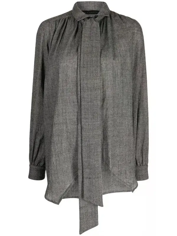 FORME D'EXPRESSION Plaid Pussy-bow Blouse