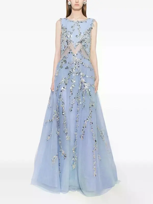SAIID KOBEISY Sleeveless Sequinned Tulle Gown - Blue