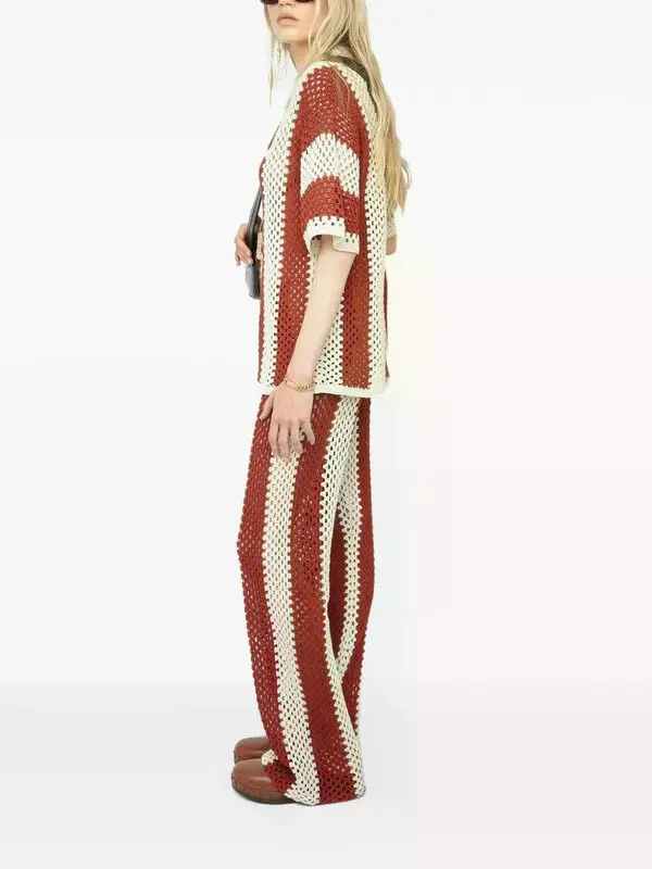 Zadig&Voltaire Crochet Knit Striped Cardigan - Red