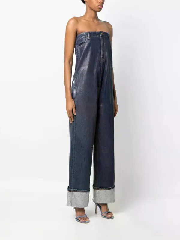 Alexander Wang Strapless Wide Leg Denim Jumpsuit