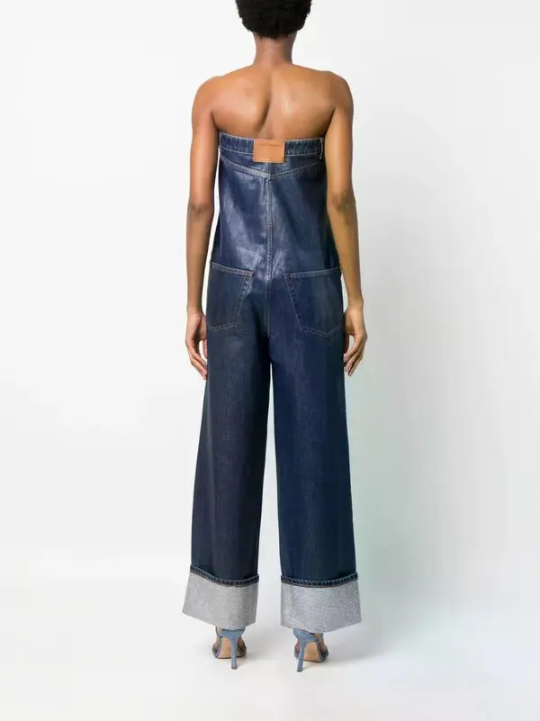 Alexander Wang Strapless Wide Leg Denim Jumpsuit