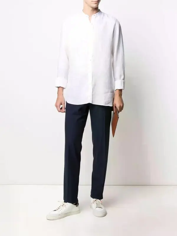 BARBA NAPOLI Band Collar Linen Shirt