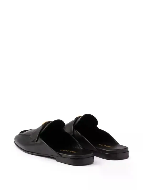 Prada Leather Slipper Mules With Enamelled Triangle Logo - Black
