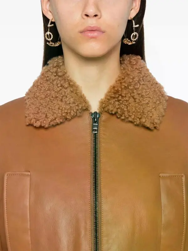 MANOKHI Idris Jacket Leather Bomber With Shearling Collar