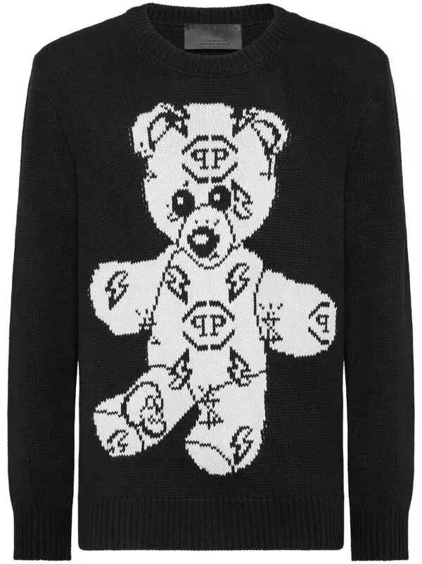 Philipp Plein Teddy Bear Motif Crew Neck Sweater - Black