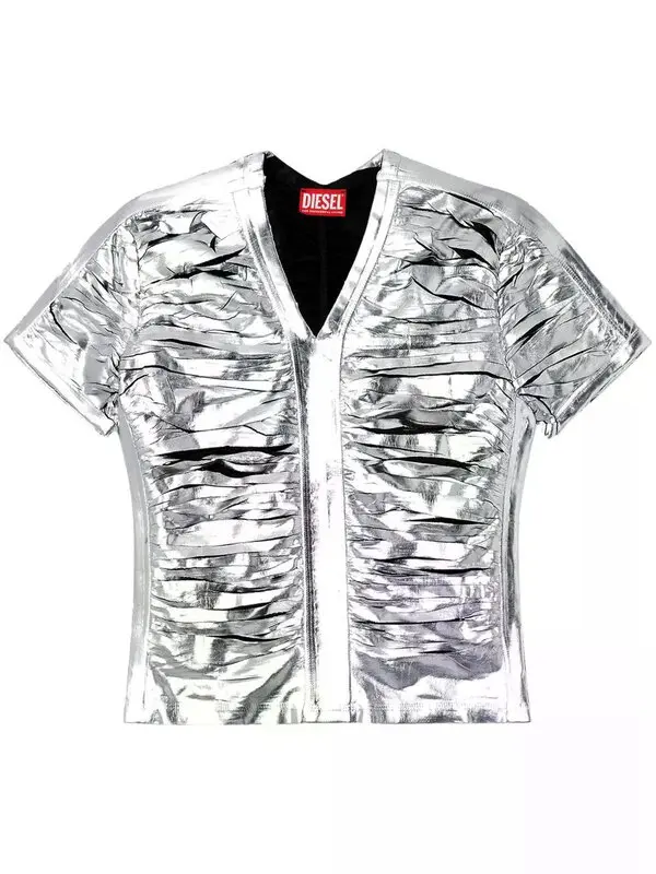 DIESEL® V-neck Ruched T-shirt - Silver