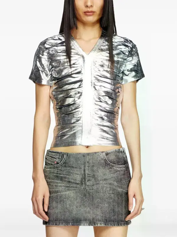DIESEL® V-neck Ruched T-shirt - Silver