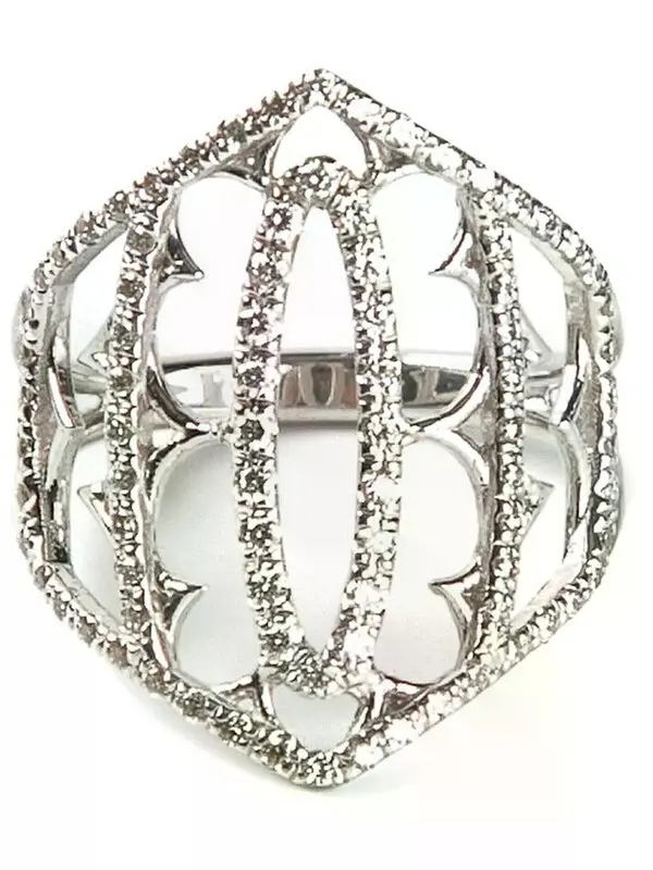 LOREE RODKIN 18kt White Gold Grey Diamond Pavé Shield Ring - Metallic