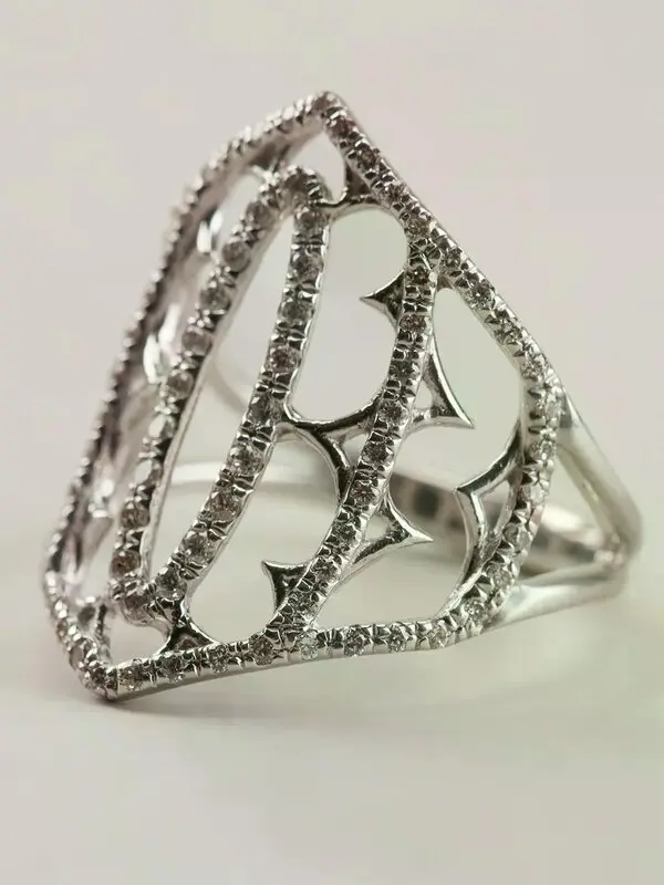 LOREE RODKIN 18kt White Gold Grey Diamond Pavé Shield Ring
