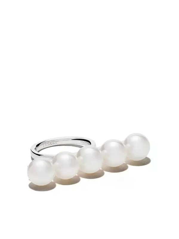 TASAKI 18kt White Gold Akoya Pearl Balance Signature Ring - Silver