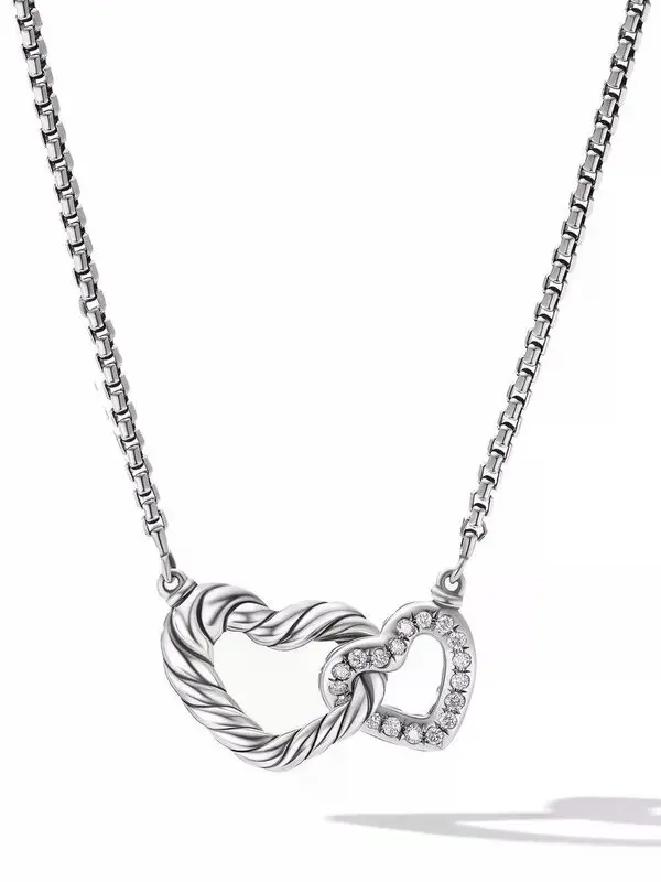 David Yurman Sterling Cable Collectibles Interlocking Heart Diamond Necklace - Silver