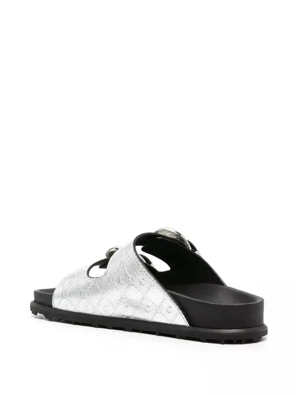 MARINE SERRE Tone Calf Leather Laminated Finish Slides - Silver