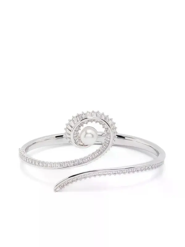 SWAROVSKI Capsule Bangle With Crystal Embellishment And Pearl Detail - Silver