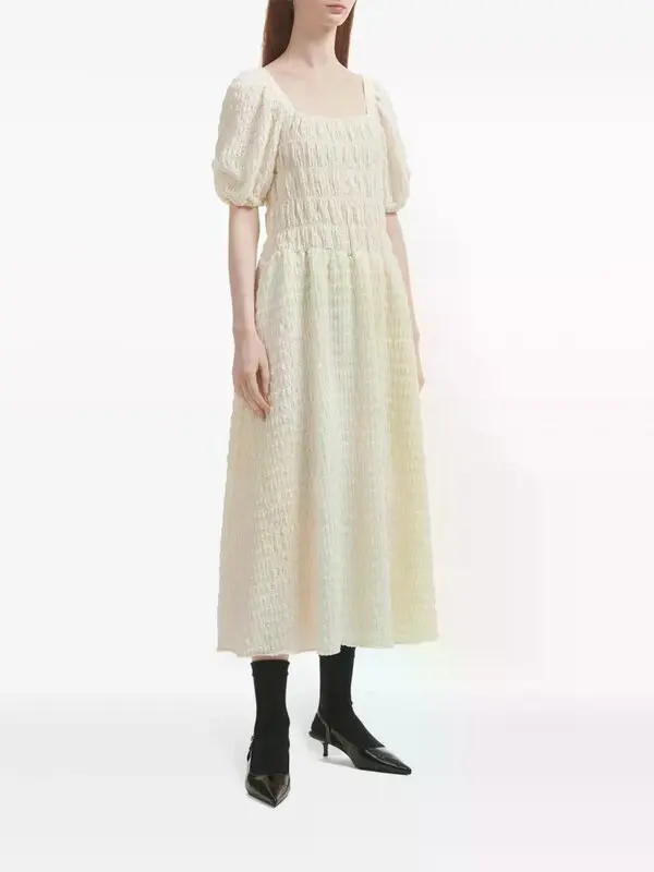 B+AB Smocked Midi Dress In Textured Cotton Blend