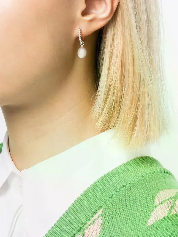 DOWER & HALL Sterling Pearl Charm Hoop Earrings