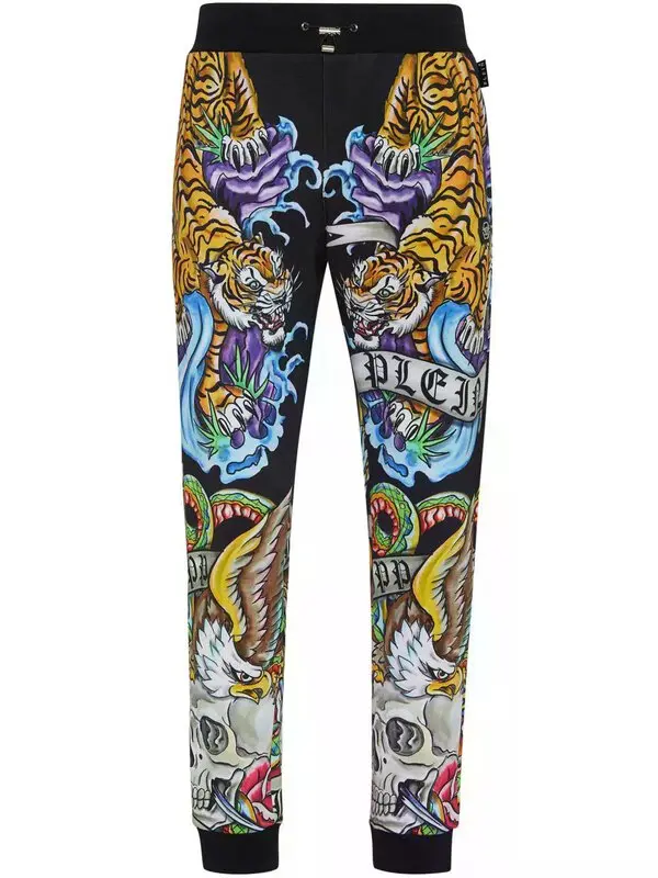 Philipp Plein Tattoo-print Drawstring Track Pants - Black