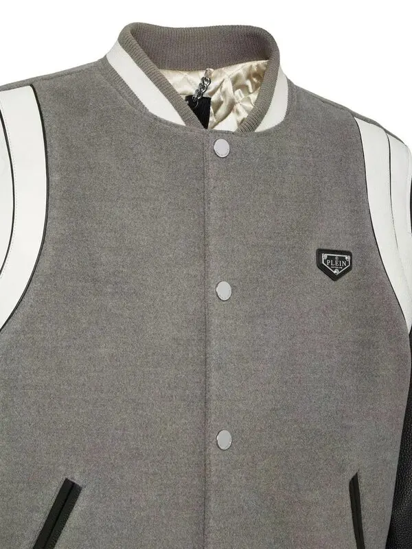 Philipp Plein Leather Sleeves Bomber Jacket