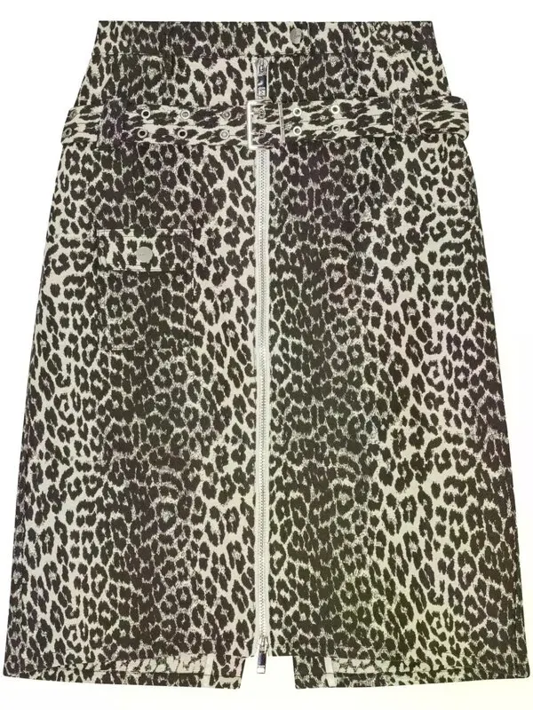 GANNI Leopard-print Belted Midi Skirt - Neutrals