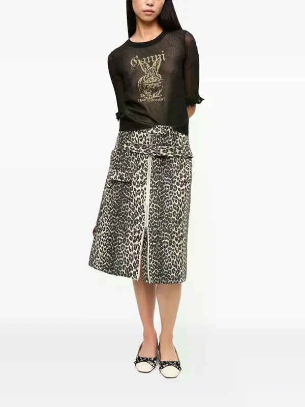 GANNI Leopard-print Belted Midi Skirt