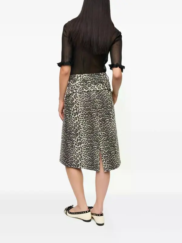 GANNI Leopard-print Belted Midi Skirt