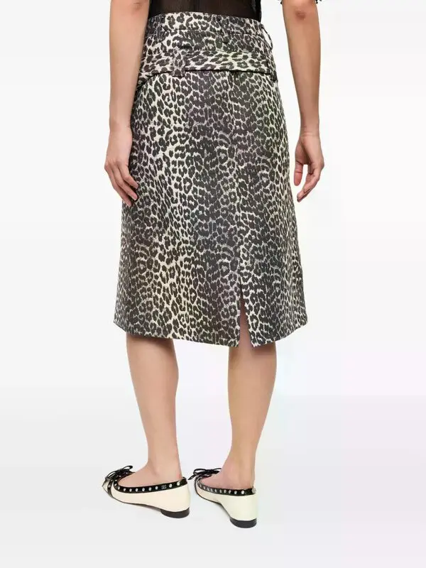 GANNI Leopard-print Belted Midi Skirt
