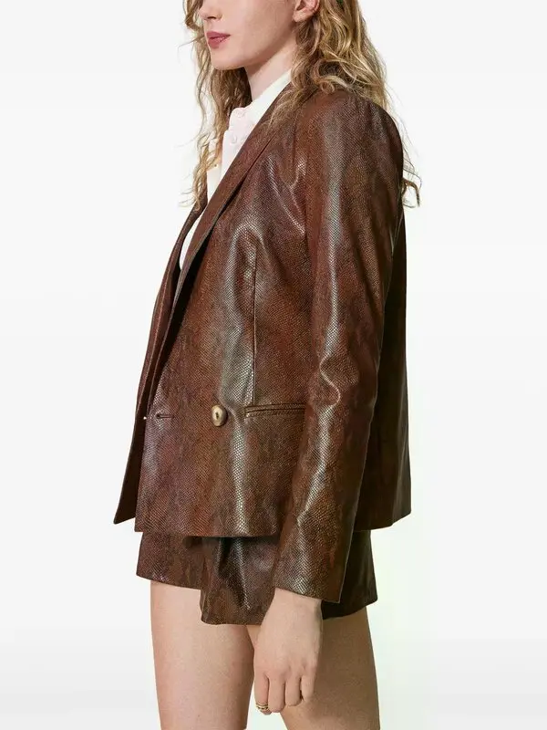TWINSET Double-breasted Faux Leather Lizard-skin Effect Blazer