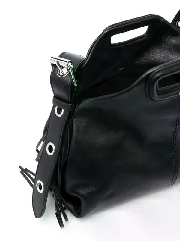 Maje Miss M Leather Shoulder Bag With Fringes - Black