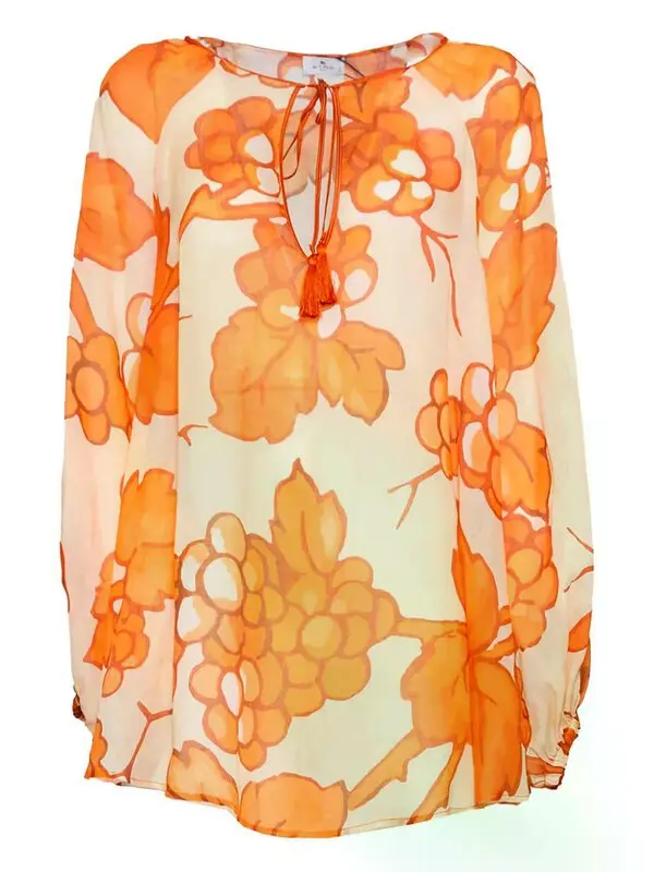 Etro Floral Print Tie Neck Blouse - Orange