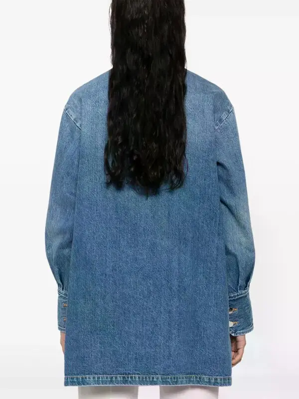 Plan C Washed Denim Blouse With Side Buttons - Blue