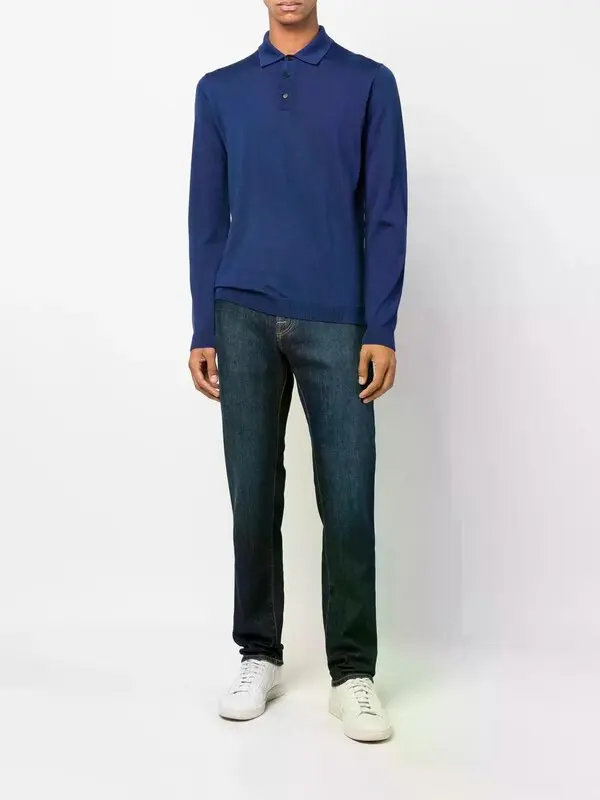 ROBERTO COLLINA Long-sleeve Polo Shirt - Blue