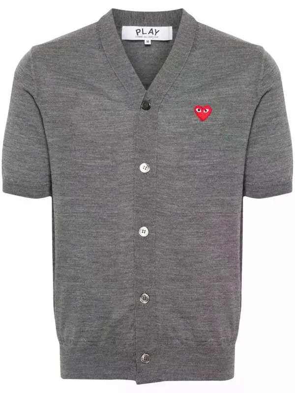 Play Comme Des Garcon Heart-patch Wool Cardigan - Grey
