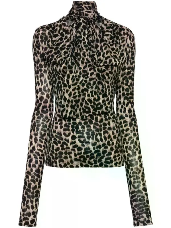 Blumarine Animal Print Draped Blouse - Brown