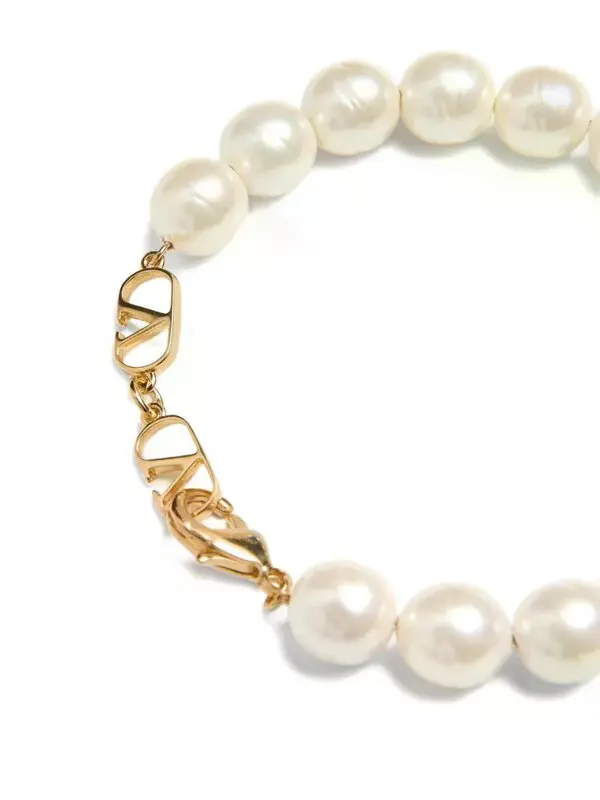 Valentino Garavani Pearl And Heart Charm Bracelet - Neutrals