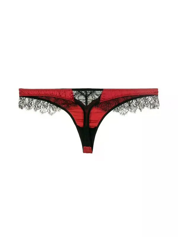 Kiki De Montparnasse Lace Inset Silk Charmeuse Thong - Red