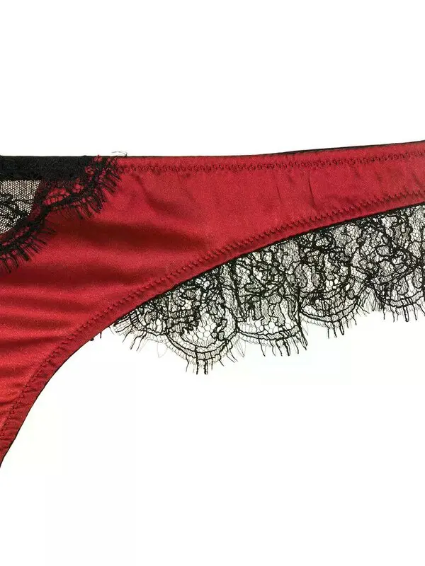 Kiki De Montparnasse Lace Inset Silk Charmeuse Thong - Red