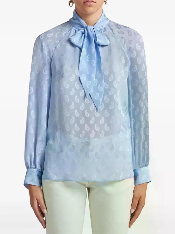 Etro Silk Jacquard Blouse With Bow Detail - Blue
