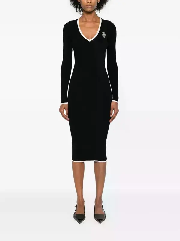 Elisabetta Franchi Ribbed Midi Dress - Black