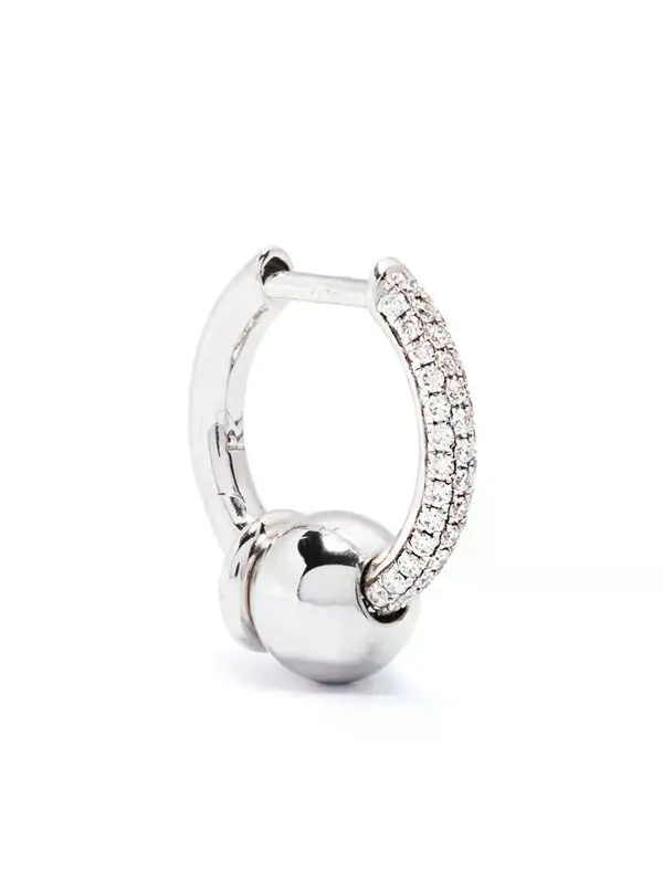 RAINBOW K 14k White Gold Piercing Diamond Huggie Earring - Silver