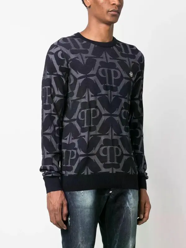 Philipp Plein Patterned Intarsia Knit Sweatshirt - Blue